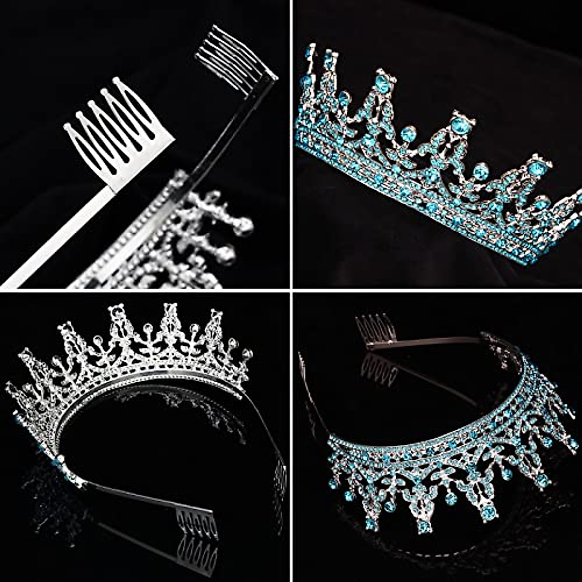 Makone Silver Lake Blue Tiara for Girls, Crown with Comb for Women Birthday Bridal Wedding Prom Halloween Costume Christmas Party