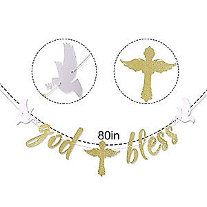 YESSWL God Bless Banner - Golden Glitter Boy/girl Baptism Banner, God Bless Banner Baptism, First Holy Communion Baby Shower Banner Party Decorations, Baby Baptism Shower