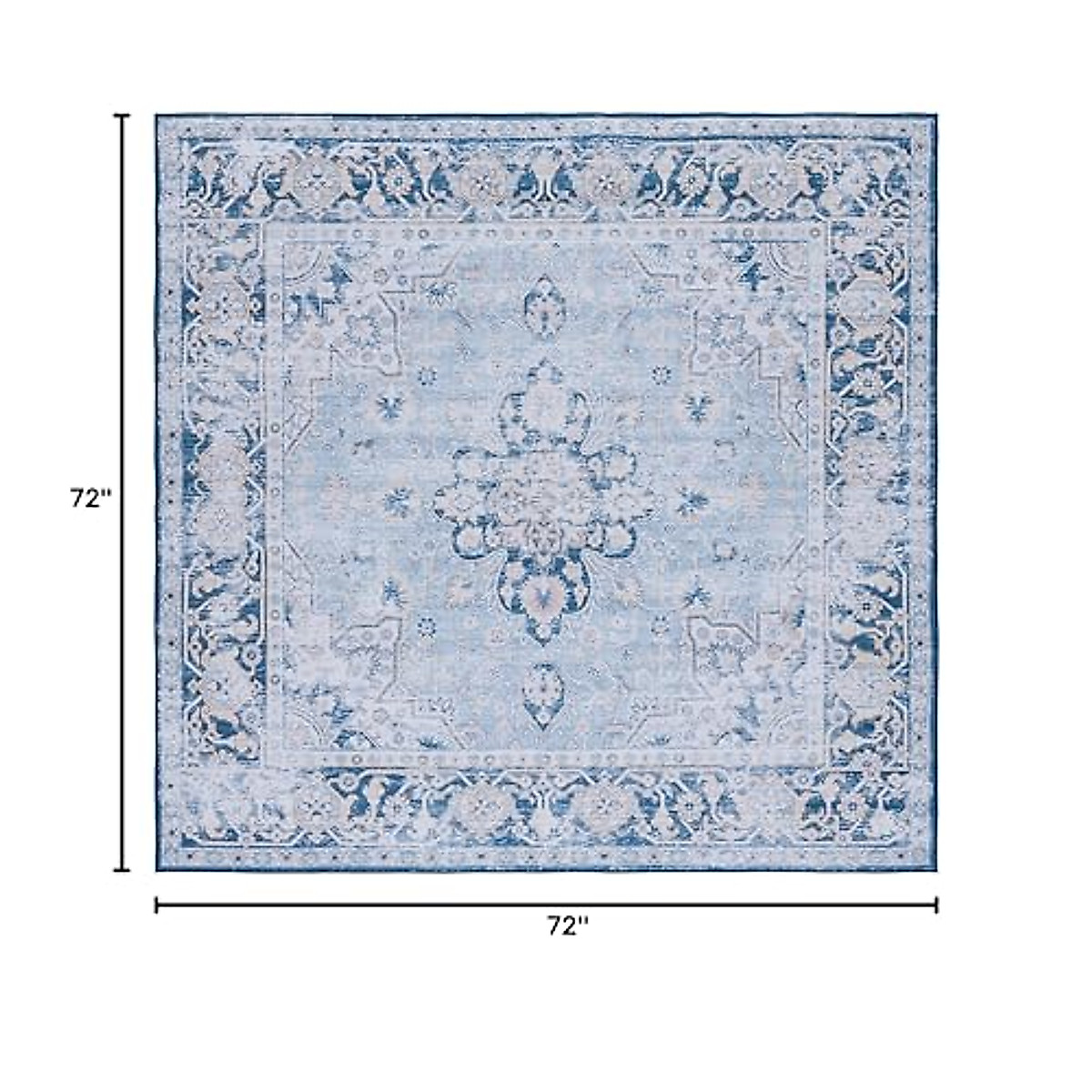 SAFAVIEH Tucson Collection Area Rug - 6' Square, Light Blue & Navy, Persian Design, Non-Shedding Machine Washable & Slip Resistant Ideal for High Traffic Areas in Living Room, Bedroom (TSN147M)