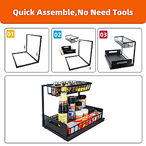 MZUOTU Under Sink Organizer and Storage, 2 Tier Pull Out Cabinet Organizer Sliding Shelf Cabinet Storage Multi-Use Slide L-Shape Under Sink Cabinet Drawer Organizer for Kitchen Bathroom