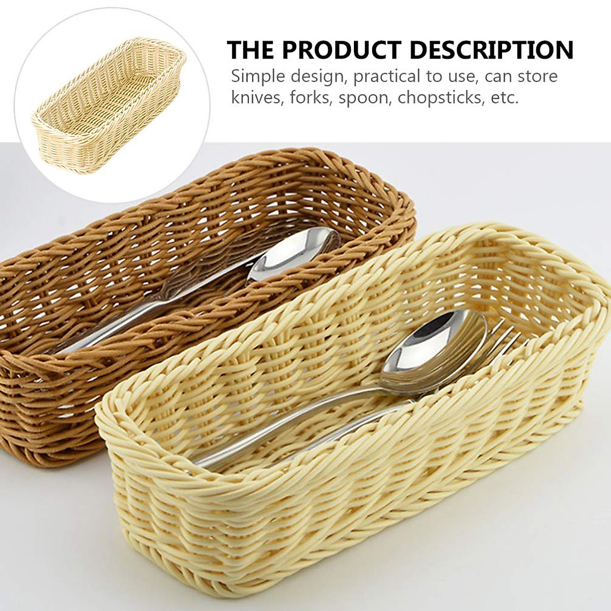 DOITOOL Plastic Woven Storage Basket, Kitchen Cutlery Holder Stand Silverware Basket Square Tableware Organizer for Kitchen, Dinning Table and Restaurant, 30X13X7CM