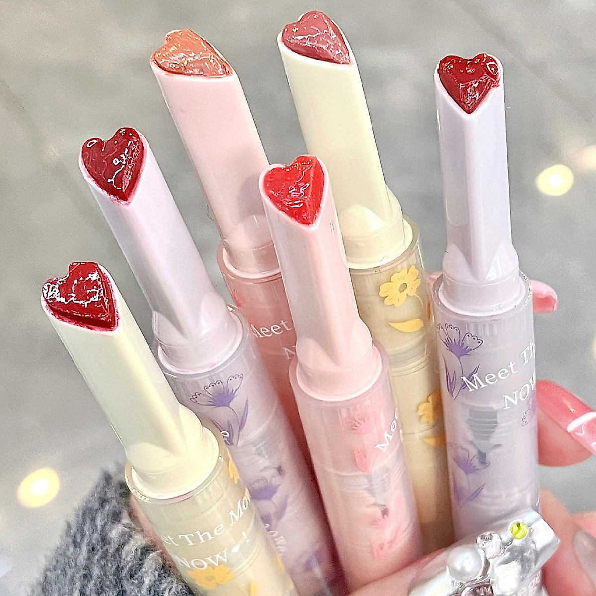 3Pcs Jelly Lipstick, Tinted Lip Gloss Heart Shape Lip Balm, jelly lipstick Moisturizing Lip Glaze, Long Lasting Nourishing Lip Glow Balm,Non-sticky,Vivid Color Glossy cute lip gloss,Lipstick for Girls and Women(1#+2#+3#)