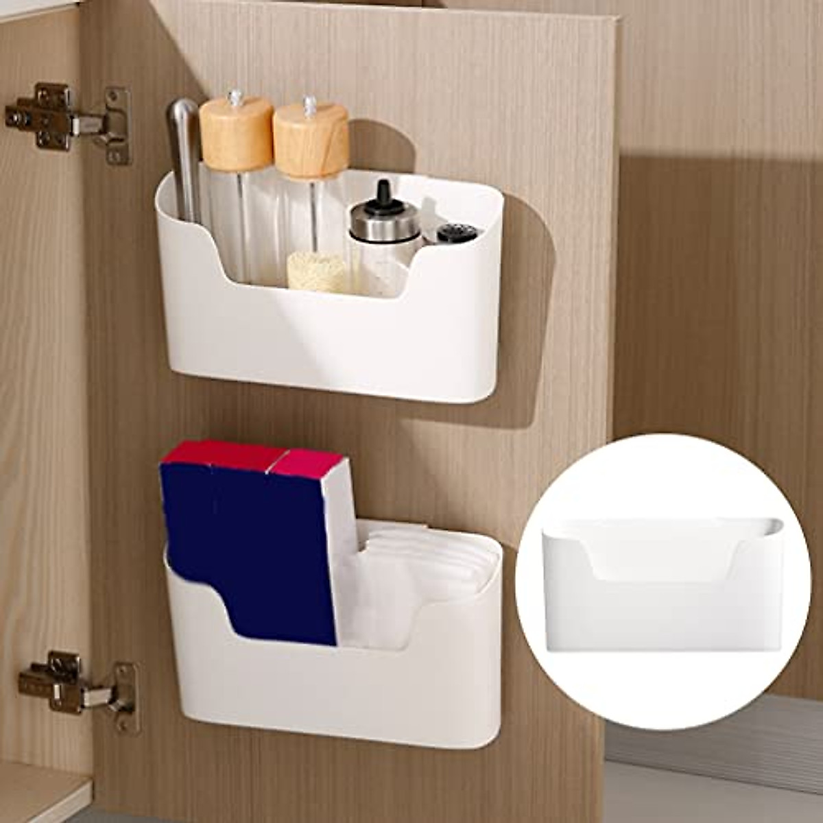Hanging Storage Box Wall Mount: White Sundries Holder Self Adhesive Wall Organizer Punch Free Shelf Holder for Phone Reading Glasses Remote Control Remote Control Holder