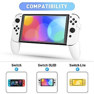FANPL Multi-function Adjustable Grip for Nintendo Switch & Switch OLED Controller and Joycon, Ergonomic Handle Grip Comfortable, Foldable, Standable, Accessories with 8 Thumb Caps 2 Game Card Slots