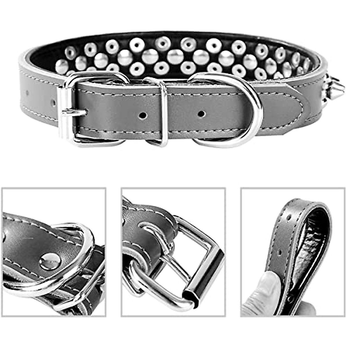 Serijoars Adjustable Genuine Leather Spiked Studded Dog Collars for Small Medium Large Pets /Pit Bull/Bulldog/Pugs/Husky (L, Brown2)