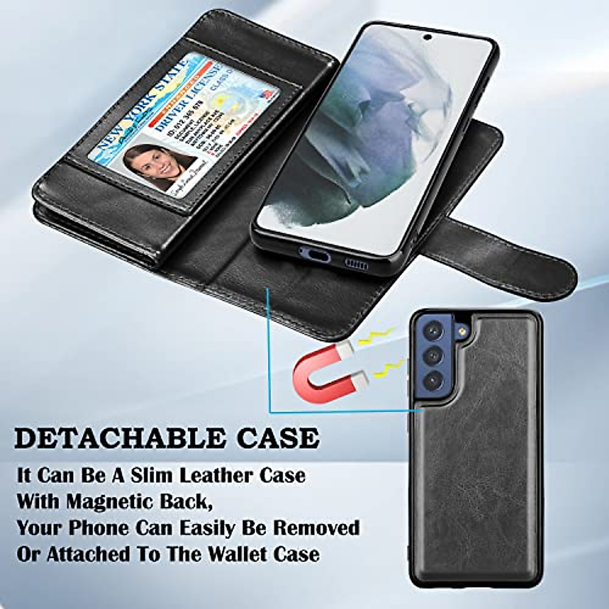 Takfox Galaxy S21 FE 5G Case, for Samsung S21 FE 5G Wallet Case PU Leather Flip Case Cover with Magnetic Closure [9 Card Slots] Card Holder Kickstand for Women Men Folio Detachable Phone Case-Black