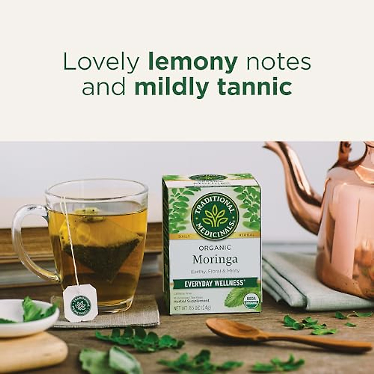 Traditional Medicinals Tea, Organic Moringa, Everyday Wellness, with Spearmint & Sage, 16 Tea Bags