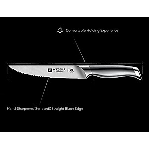 WIZEKA Steak Knives Set of 8, German 1.4116 Stainless Steel 4.5 Inches Serrated Straight Edge Steak Knife Set, Dishwasher Safe One Piece Design Knife Set of Steak with Gift Box