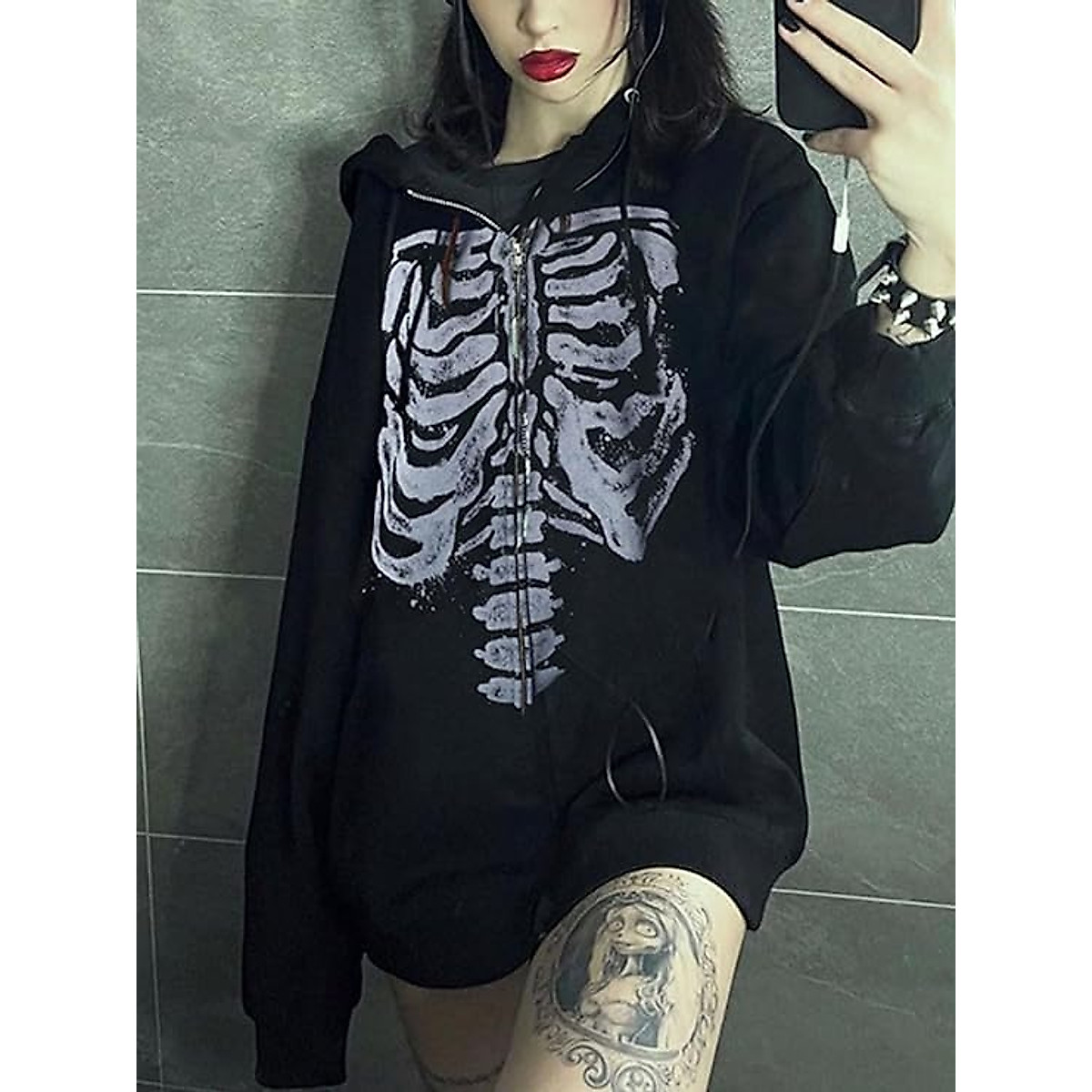 Amiblvowa Y2k Hoodie Zip Up Women Oversized Graphic Sweatshirt Aesthetic Vintage Harajuku Grunge Teen Girls Halloween Jacket