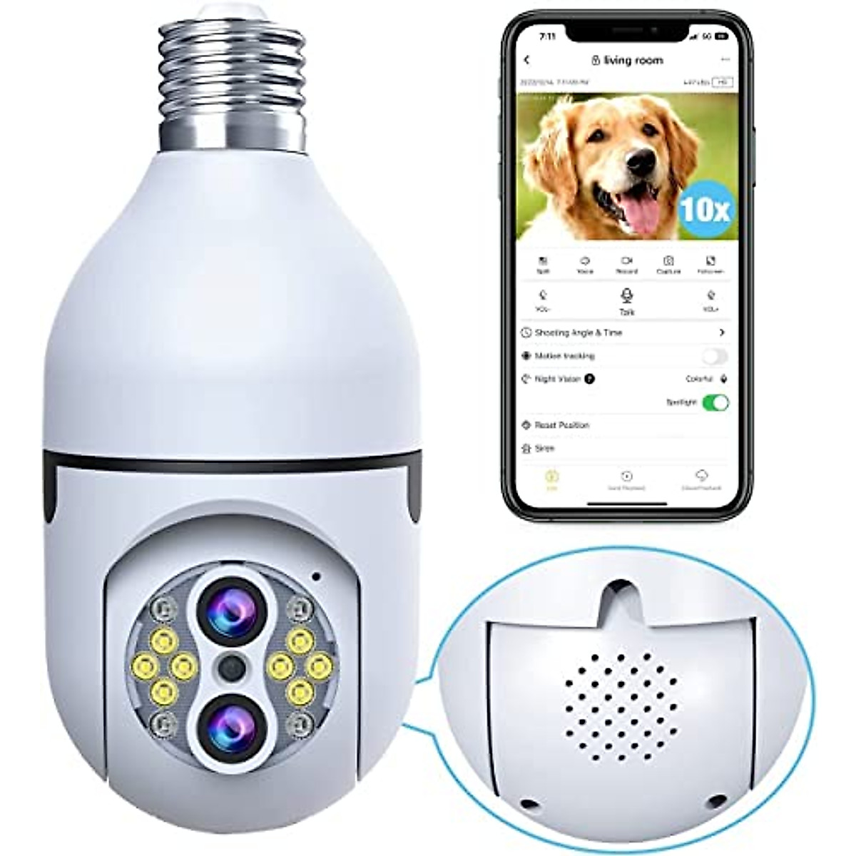 TOGUARDGO 【10x Zoom Light Bulb Security Camera Outdoor Wireless WiFi, 360° Pan/tilt Light Socket Security Cameras for Home with Spotlight,1080P FHD Color Night Vision, Auto Tracking, Alerts