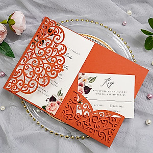 PONATIA 20 PCS Laser Cut Invitations Pockets, Terracotta Wedding Invitations with Envelopes for Wedding Party Bridal Shower Engagement Birthday Invite,Autumn Wedding Invitations