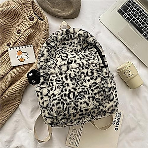 JHTPSLR Leopard Furry Backpack Soft Plush Backpack Fuzzy Backpack Book Bags Trendy Backpack Cute Stylish Winter Casual Daypack (Black)