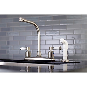 Kingston Brass FB718DPL Paris 8-Inch Center Set High-Arch Kitchen Faucet with White Plastic Sprayer, Brushed Nickel