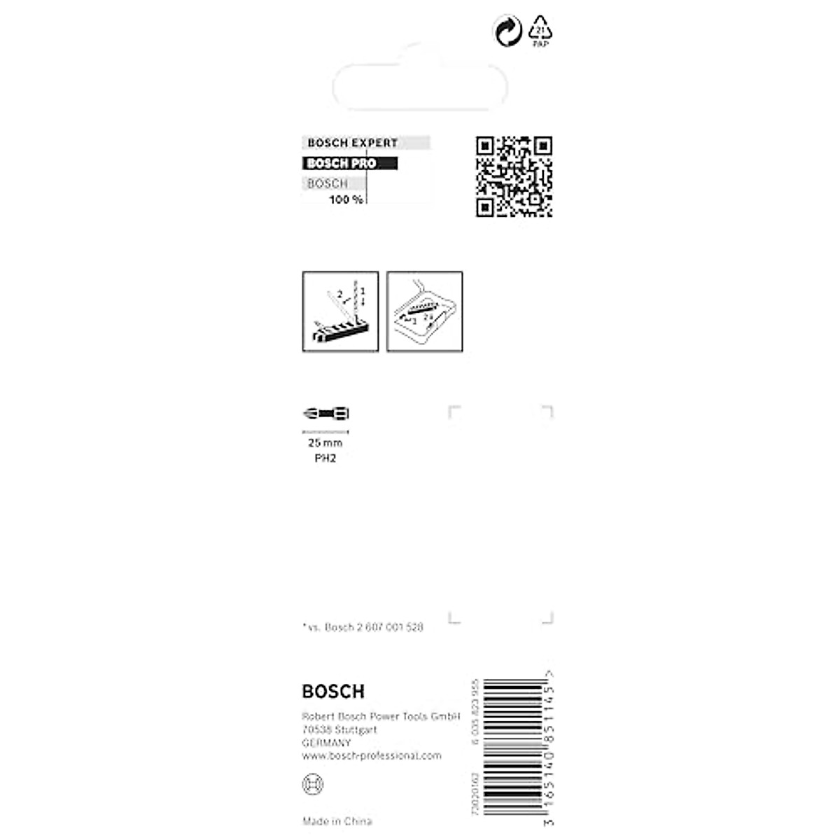 Bosch 2608522324 Screwdriver Bit Set, 8 Pieces, Hex Shaft 0.25 inches (6.35 mm), Groove Shank 0.4 inches (9 mm), PH2 x 25 mm)