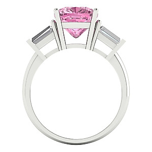 Clara Pucci 3.50ct Cushion cut 3 stone Solitaire Pink Simulated Diamond Engagement Promise Anniversary Bridal Ring 18K White Gold 9.75