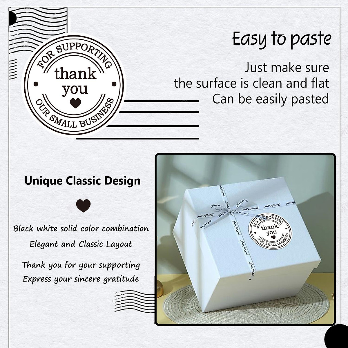 2" Round Classic Retro Stickers Thank You for Supporting Our Small Business Sticker Labels with Hearts - Printed White Thank You Stickers 500 Thank You Labels Per Roll (White, 2 inch)