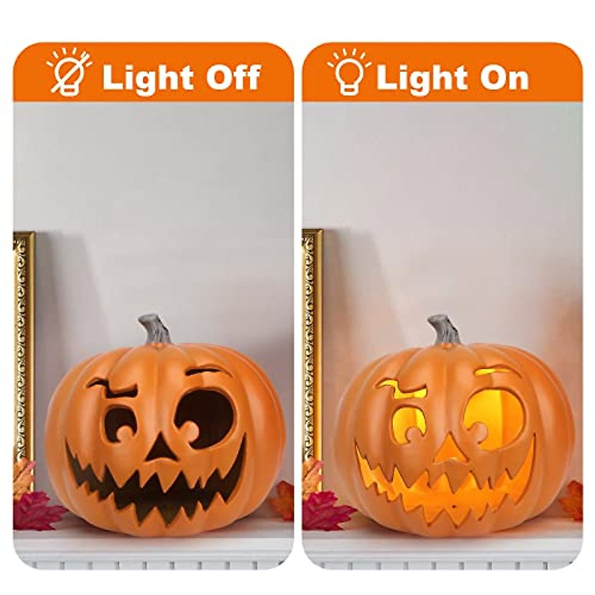 Holiday Pre-Halloween Decorations - Halloween Pumpkin Lantern - lit Pumpkin Lantern- Jack O' Lantern, Large Indoor Outdoor Pumpkin Festival Celebration Garden, Patio, Front Door Décor 11IN Smile Face