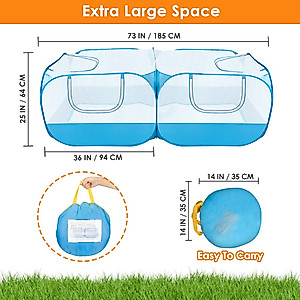 SlowTon Small Animals Playpen, Portable Large Chicken Run Coop with Breathable Transparent Mesh Walls Foldable Pet Cage Tent with 4 Zipper Doors for Puppy Rabbits Outdoor Yard (No Bottom)