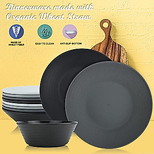 Wrova Wheat Straw Dinnerware Sets - 8 set Unbreakable Microwave Safe Dishes - Reusable Wheat Straw Plates and Bowls Sets for Kitchen - Kid’s Wheat Straw Bowls and Plate for Cereal, Soup （4 color）