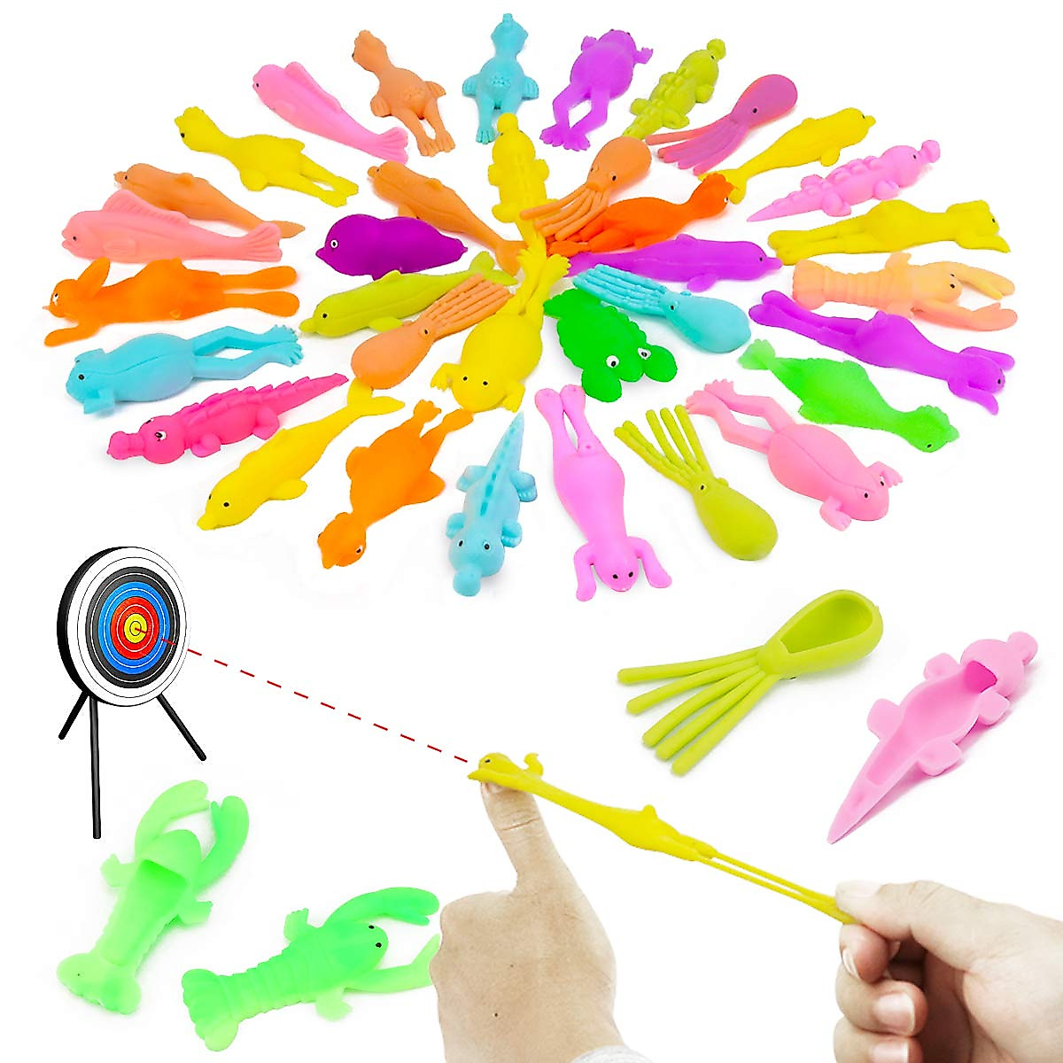 MIMIDOU 30 Pcs Finger Slingshot Animal Toy, Funny Stretchable Flick Rubber Animals, a Variety Simulation Animals Great for Various Festivals and Parties.