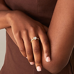 PAVOI 14K Gold Plated Heart Halo Ring for Women | Promise Rings for Her (White Gold, 5)