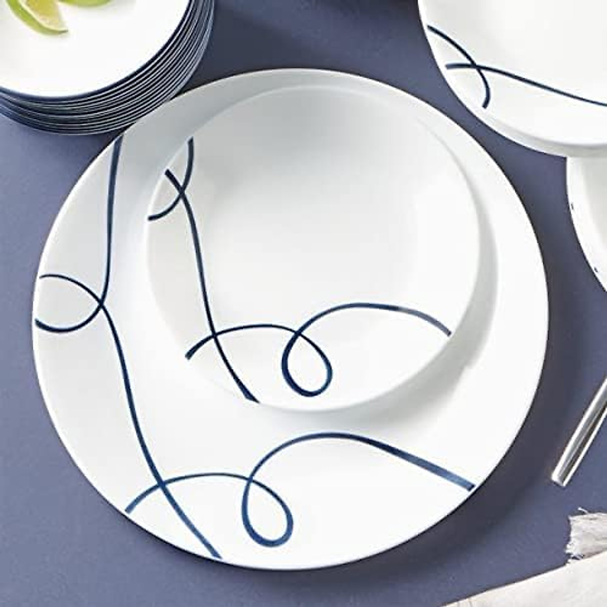 Corelle Lia 12-Piece Chips & Cracks Resistant Dinnerware Set, Service for 4, Blue,white