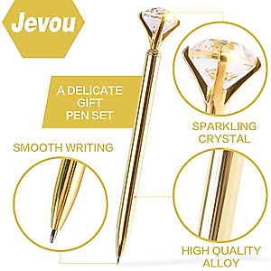Jevou Hollow Round Pen Holder Signing Pen Set with Big Crystal Diamond Pen for Wedding Bridal Engagement Party Favors, Golden