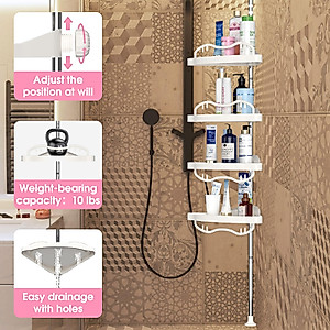 Usnipoya Corner Shower Caddy, Rustproof ABS Shower Shelves with 32-125 Inch Steel Poles, Drill Free Shower Organizer, 4 Layer Adjustable Shelves with Tension Pole, Large Shower Storage, Silver