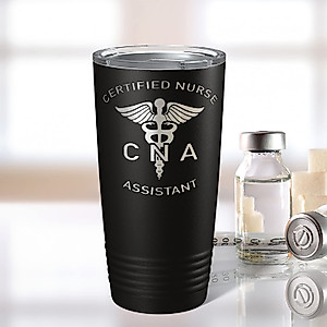 CNA Certified Nurse Assistant Gift on Black 20 oz Stainless Steel Tumbler with Lid - Insulated Cup - Travel Mug