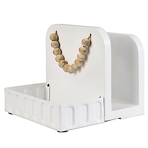 Karisky Rustic Napkin Holder with Salt and Pepper Shakers Holder, Boho 2-in-1 Solid Real Wood and Metal Napkin Caddy with Non-Slip Base for Tables, Kitchen Countertop, White