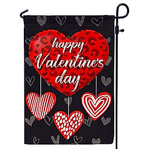 Happy Valentines Day Garden Flag , Heart Flag Burlap 12x18 Inches for Yard Outdoor Outside Hanging Decorations Vertical Flag