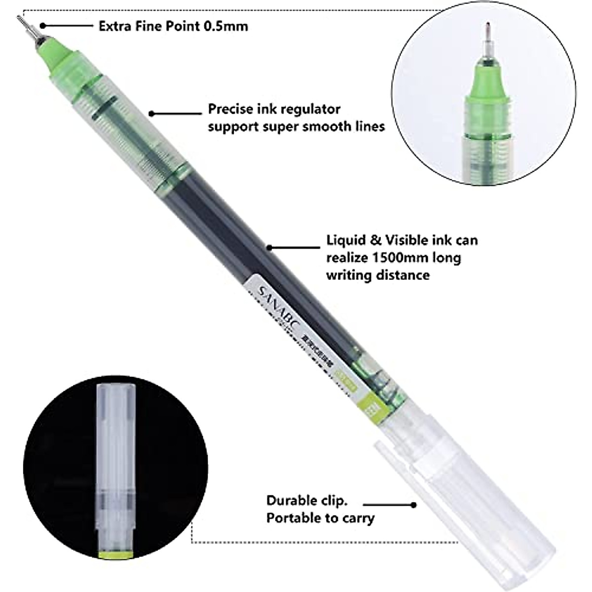 Jinja Brands Liquid Ink Rolling Ball Stick Pens, Extra Fine Point (0.5mm) Rollerball Pens, Fine Tip 12-Pack Multi-color Quick Drying Ink Pen for Coloring Writing Office Home Supplies