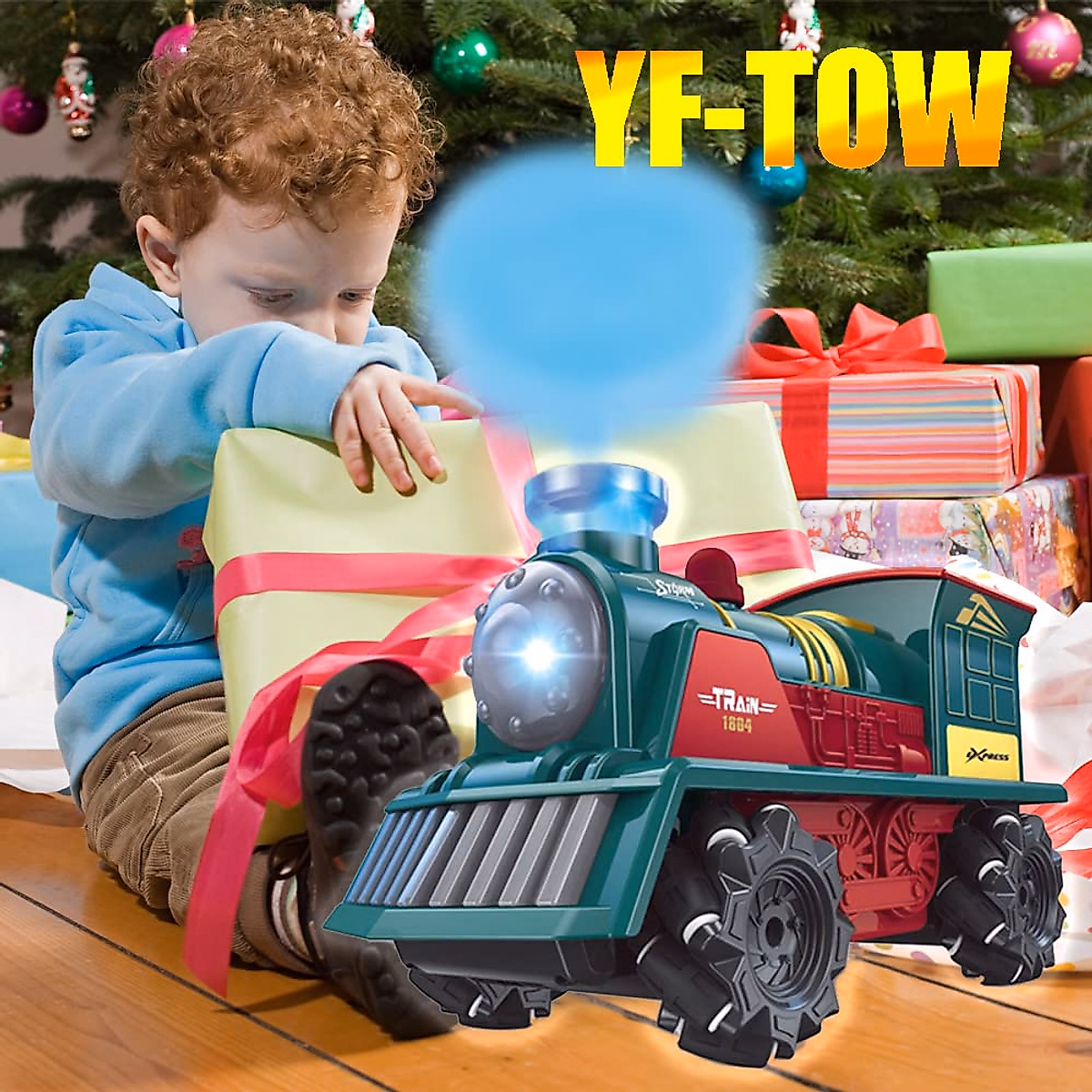 Train Toys for 3 Year olds YF-TOW Toy Train Electric Train with Smoke, Lights & Sounds,Rechargeable Battery，Birthday Gifts for 3 4 5 Year Old Boys (Red)