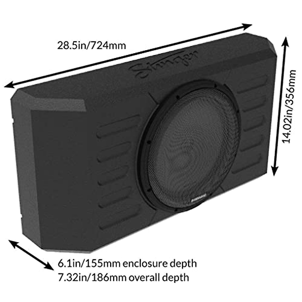 STINGER 800 Watt 12” Custom Shallow Loaded Subwoofer Enclosure for Wrangler JK/JKU, JL/JLU, Weatherproof, Mounting Hardware Included (Black)