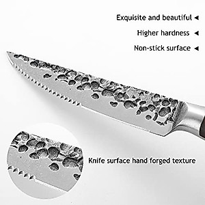 KONOLL Steak Knives Set of 6 Steaks Knife Serrated Blade Forged Handmade German High Carbon Steel with Full Tang Wood Handle