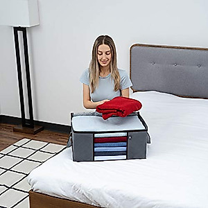 VENO 3 Pack Large Clothes Storage Bag Organizer with Reinforced Handle Thick Fabric for Comforters, Blankets, Bedding, Foldable with Sturdy Zipper, Clear Window, Grey, Reusable and Sustainable (13.3 Gallon)