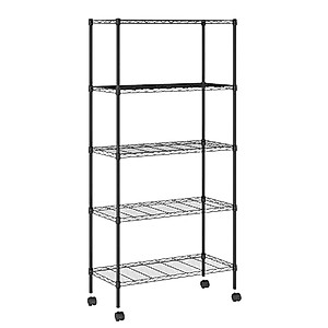 Furinno Wayar 5-Tier Metal Storage Shelf Rack Cart with Casters, 30 x 14 x 58, Black