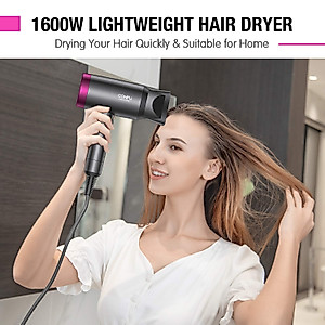 Hair Dryer CONFU Blow Dryer 1600W Ionic Hairdryer Portable Blowdryer with Diffuser Lightweight Quick Drying ETL Certified for Home & Travel (Dark Grey)