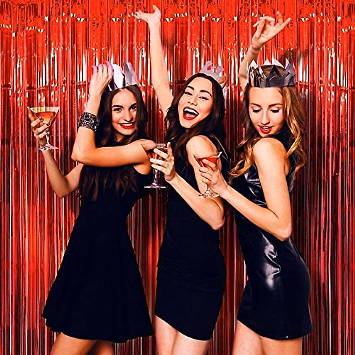 HalloweenDecorate 4 Pack Red Foil Fringe Curtain Backdrop, 3.28Ft x 8.2Ft Metallic Tinsel Foil Fringe Streamer for Party, Photo Booth Props, Birthday, 2022 Mother's Day Decoration Party Supplies