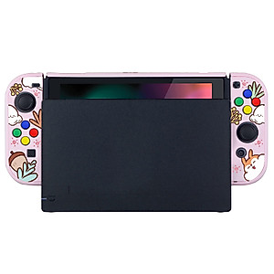 eXtremeRate PlayVital Back Cover for Nintendo Switch Console, Separable Protector Hard Shell for Joycon, Dockable Protective Case with Colorful ABXY Direction Button Caps - Squirrel with Acorn