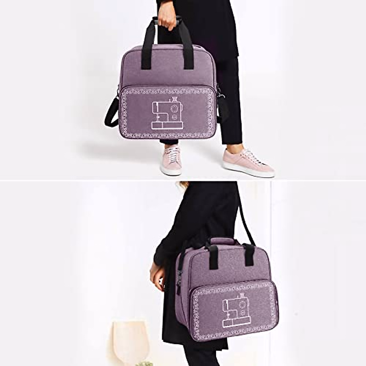 WITSTEP Sewing Machine Case Compatible with Singer/KPCB Mini Sewing Machine and Accessories, Portable Travel Tote Bag with Removable Bottom Pad, Adjustable Shoulder Strap & Multiple Pockets