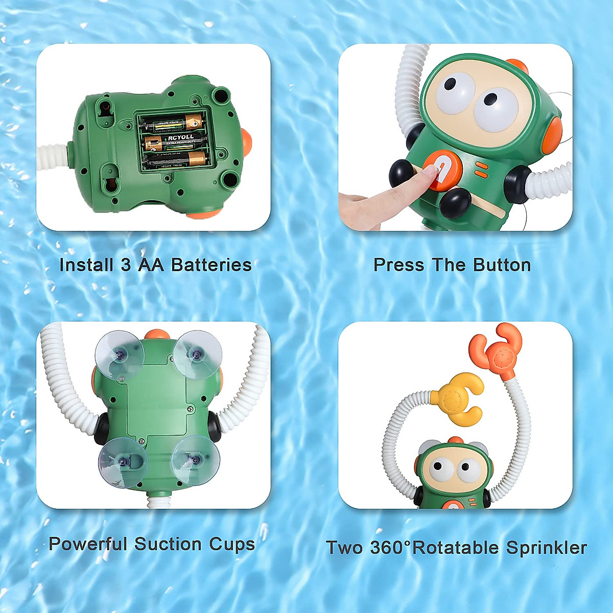 JoyGrow Bath Toys Electric Shower Head with Double 360° Rotatable Sprinkler and 3 PCS Different Spraying Sprinkler Bathtub Water Toy for Baby Kids