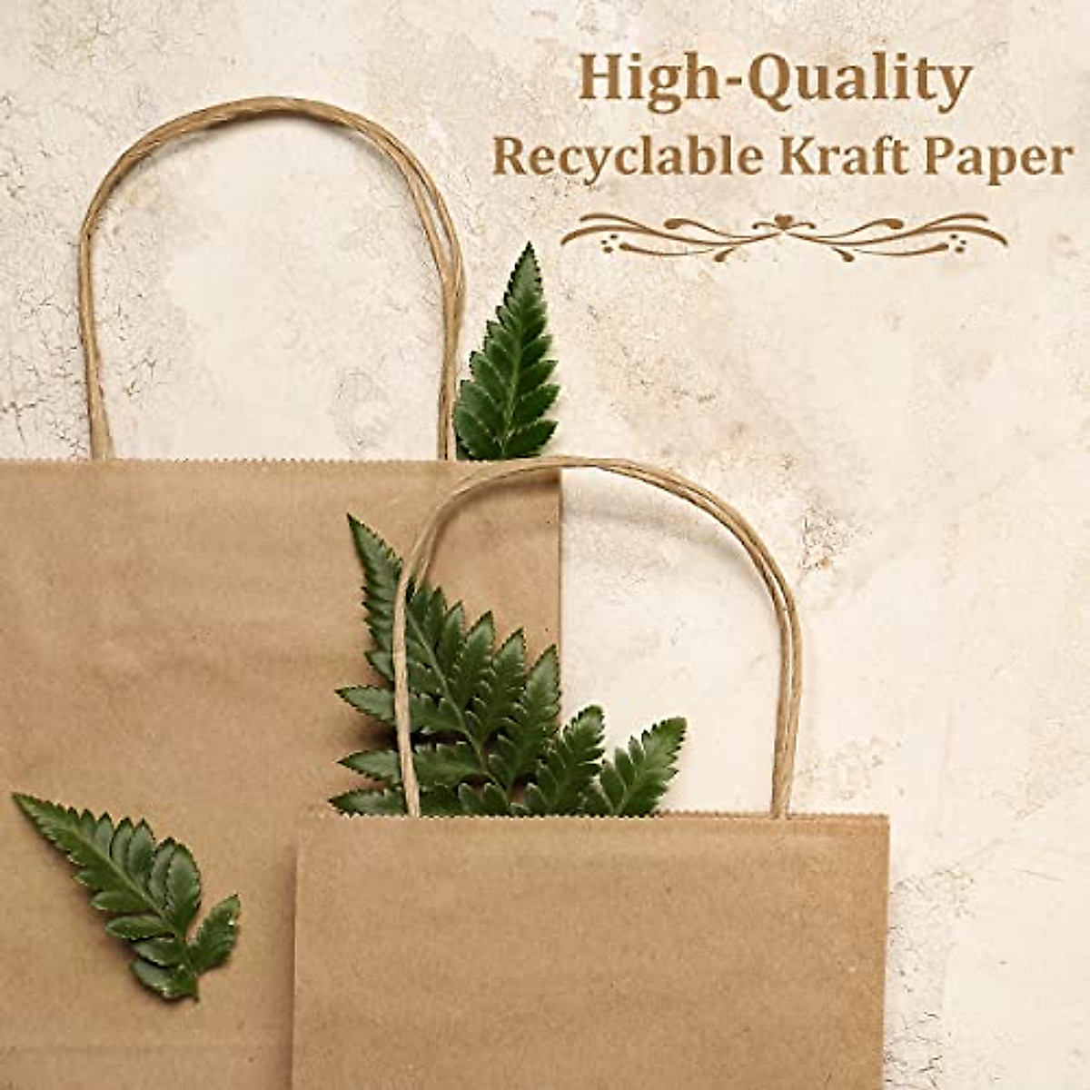 Poever Brown Paper Bags with Handles 5.25x3.75x8 Kraft Paper Bags 50 PCS, Small Gift Bags Shopping Bags Party Bags Goody Bags Grocery Bags Recyclable for Birthday Takeouts