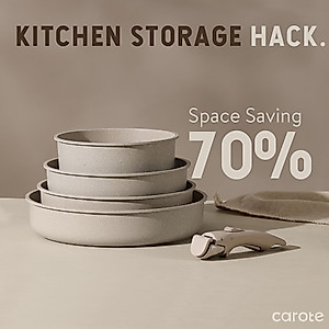 CAROTE 21pcs Pots and Pan Set Non Stick, Nonstick Induction Cookware, Detachable Handle Cookware Set, Removable Handle, RV Oven Safe Cookware, Taupe