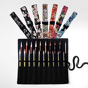 20 Slots Artist Paint Brush Roll Up Bag Holder Canvas Pouch Makeup Case Organizer Rollup Protection（Without Brushes） (Cat/B)