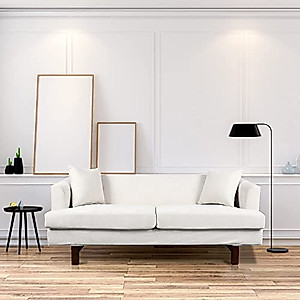 Upholstered Sofa, Mid-Century Modern Couch Tufted Button Loveseat with Soft Cushion and 2 Pillows for Living Room, Bedroom, Office (White)