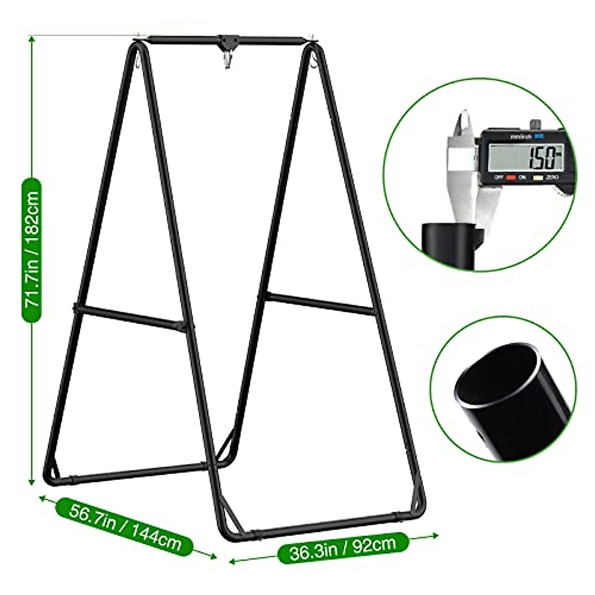 GREENSTELL Hammock Chair Stand, Swing Stand with 3 Hooks Fit for Most Hanging Chair, Ground Nails for Outdoor or Rubber Clamps for Indoor, Hanging Stand Only Max Load 551Ibs, Swing Chair not Include
