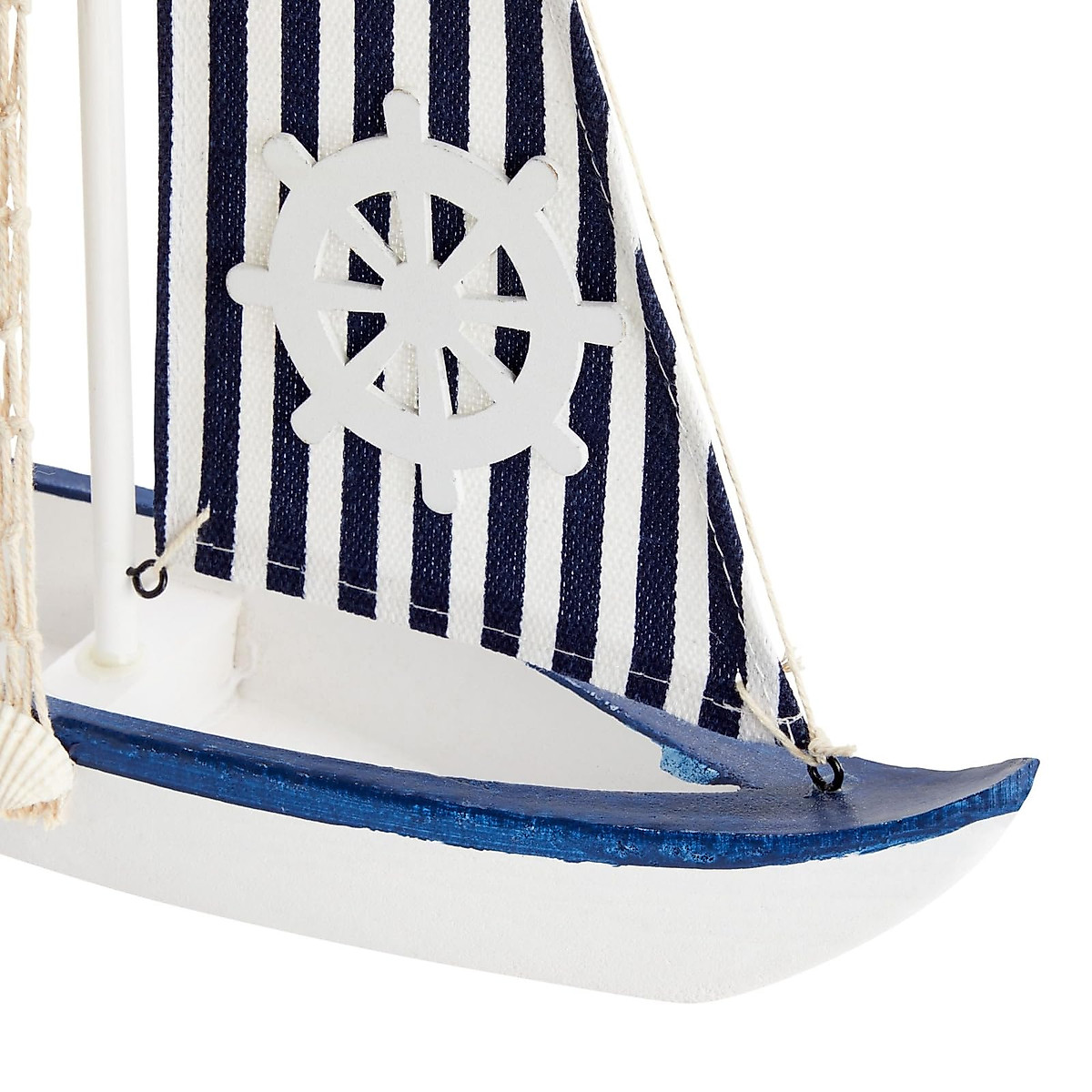 Juvale Sailboat Model Decoration - Wooden Sailing Boat Home Decor Set, Beach Nautical Design, Navy Blue and White with Ship's Wheel, 13 x 15 x 3 Inches