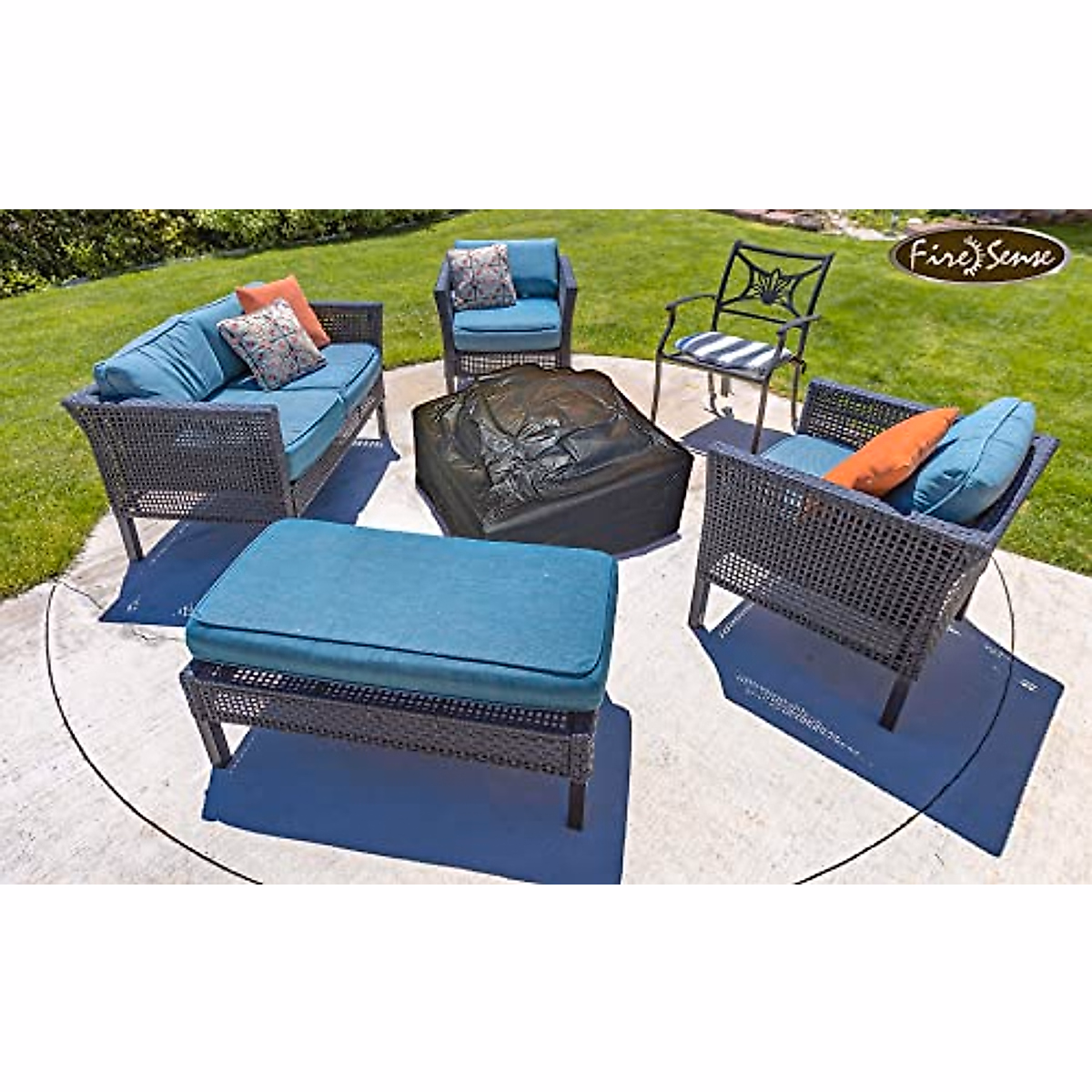 Fire Sense 02056 Outdoor Square Fire Pit Vinyl Cover Patio Heaters Heavy Duty 10 Gauge Felt Lined Water & Weather Resistant Fabric Ties - 38” x 38” - Square