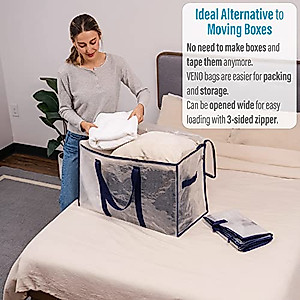VENO 8 Pack Extra Large Moving Storage Bags with Zippers, Foldable Heavy-Duty Tote for Space Saving, Alternative to Moving Boxes, Packing Supplies, Plastic Storage Bins (Clear - Set of 8)